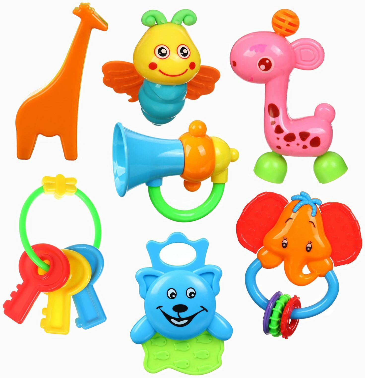 Набор погремушек в контейнере, первая развивающая игрушка для малышей, детская шумелка, развиваем моторику, зрение и слух, от 3 месяцев, 7 шт.