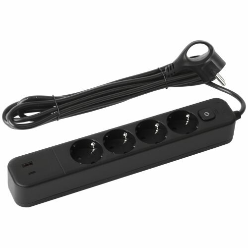 Фильтр сетевой ЭРА USF-4es-3m-2xUSBAC черный