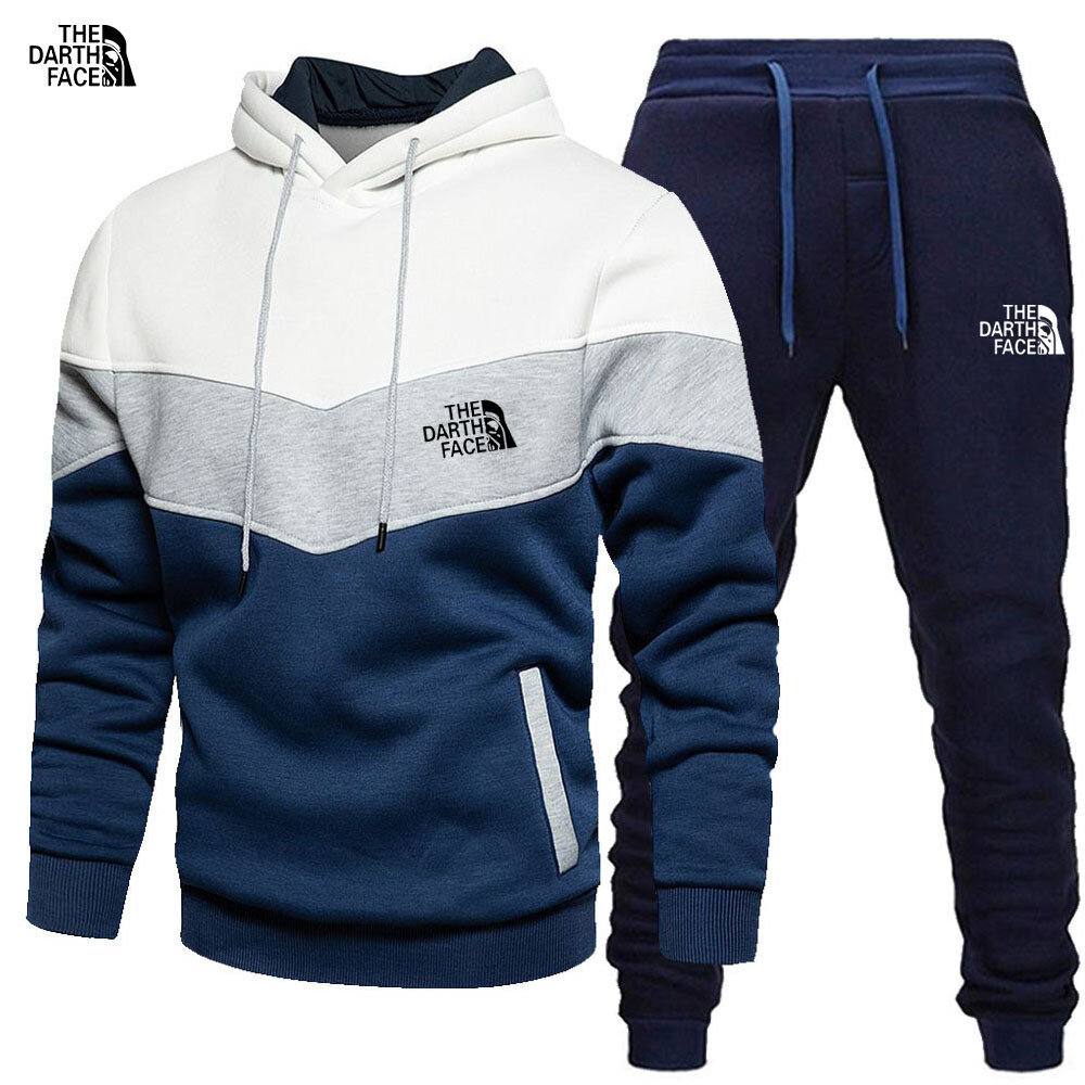 Мужская толстовка с капюшоном в стиле пэчворк, зимний двухсекционный костюм с флисовой подкладкой, утолщенный, теплый, с капюшоном, повседневный костюм