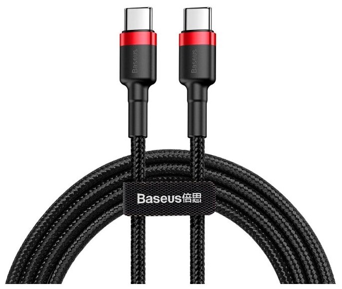 Кабель USB-C to USB-C, 60w, 480Mbps BASEUS Cafule PD2.0, 1м, красный/черный /