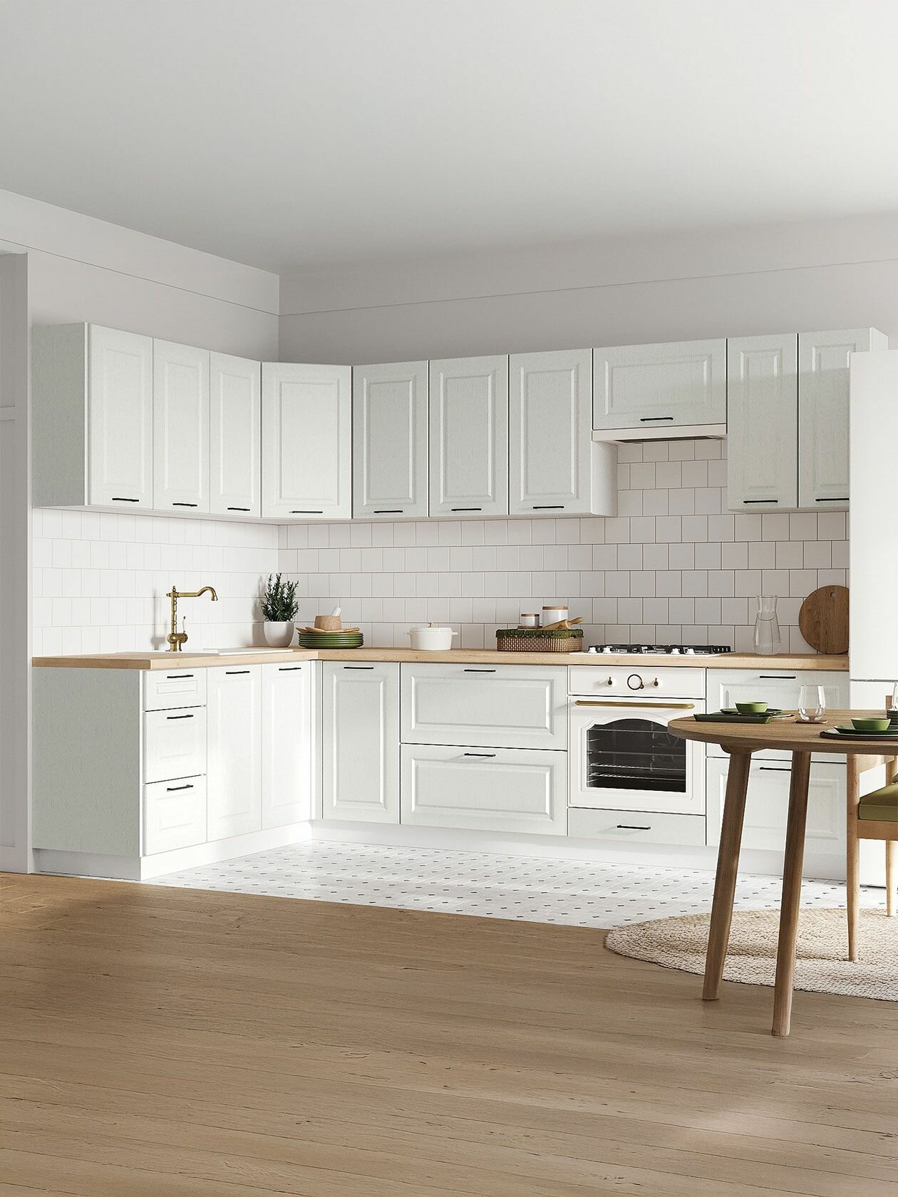 Кухонный гарнитур угловой Шервуд 3х1.8 м, мебель для дома и кухни, Белый / Арктик