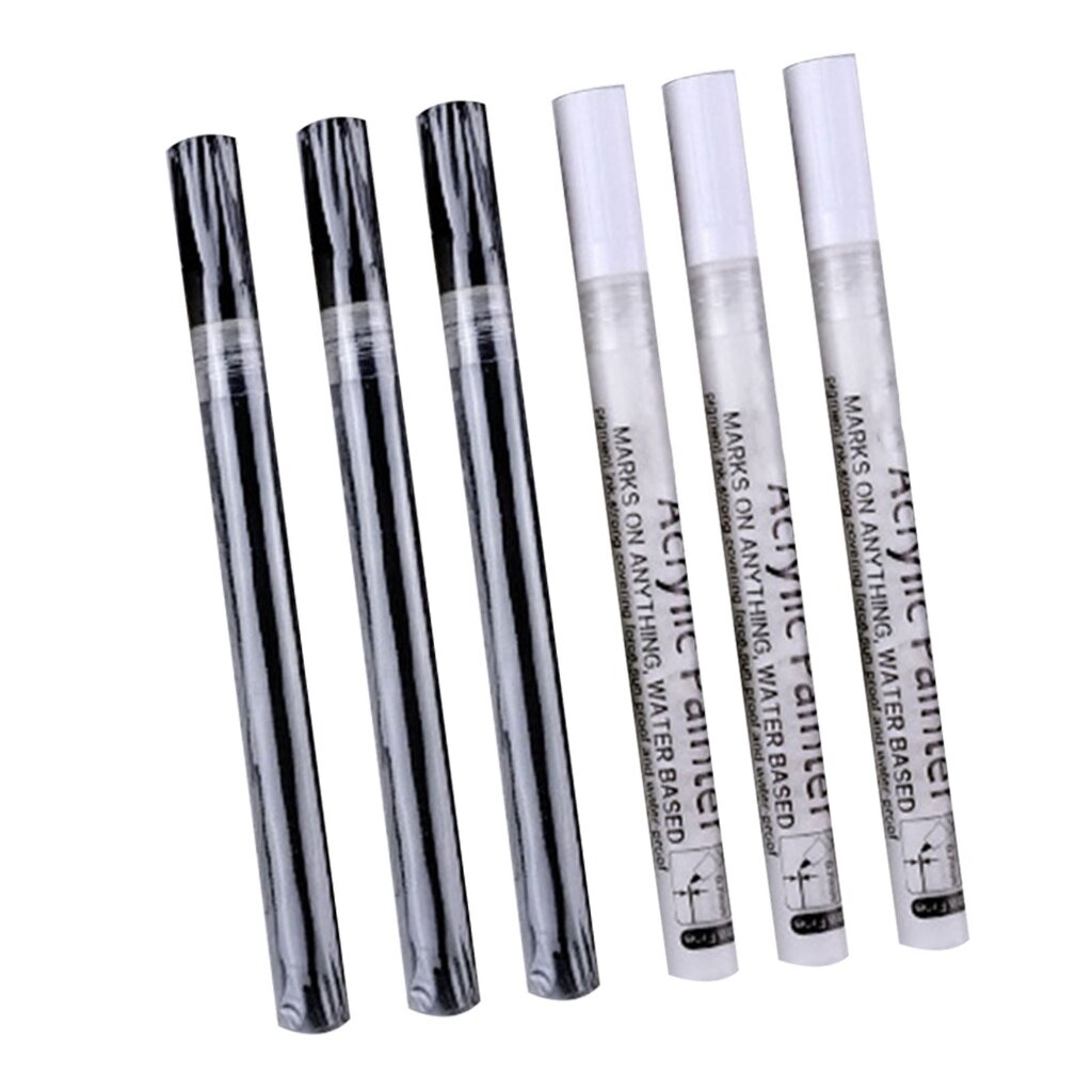 6шт Черно-Белые Акриловые Краски Ручка Водостойкий Акриловый Маркер Для Наскальной Живописи Камень Дерево Керамика Стекло
