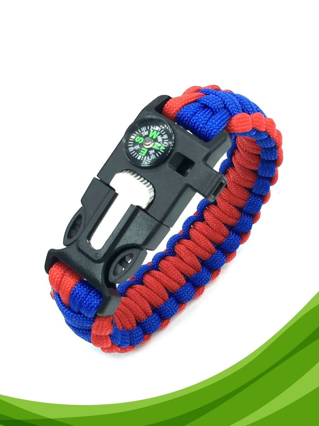 Парашютный шнур с компасом, свистком и кремнём, синий плюс красный