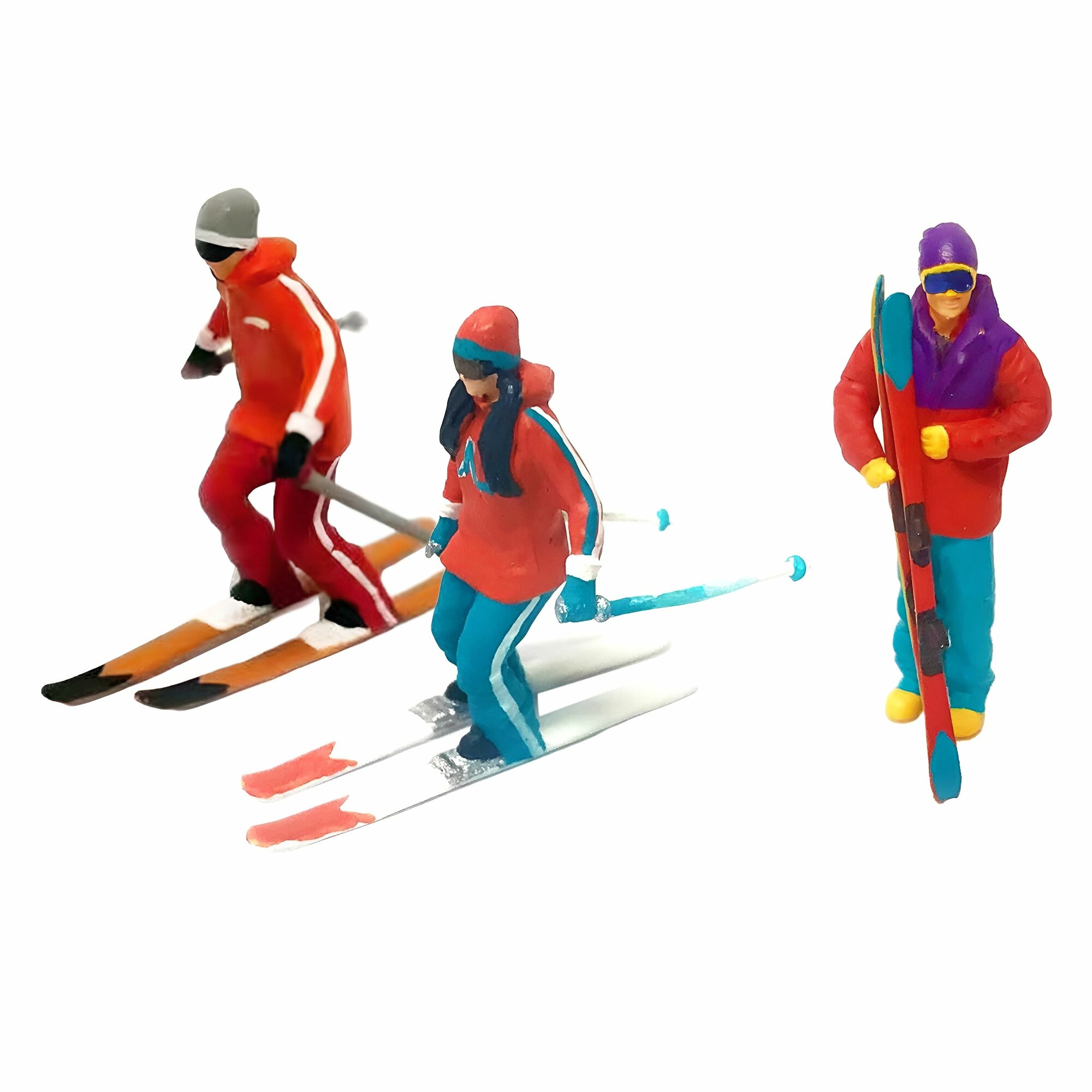 Миниатюрные фигурки лыжников, масштаб 1:64, ручная роспись, набор 3 штуки для диорам и макетов, высота 2.8-3 см