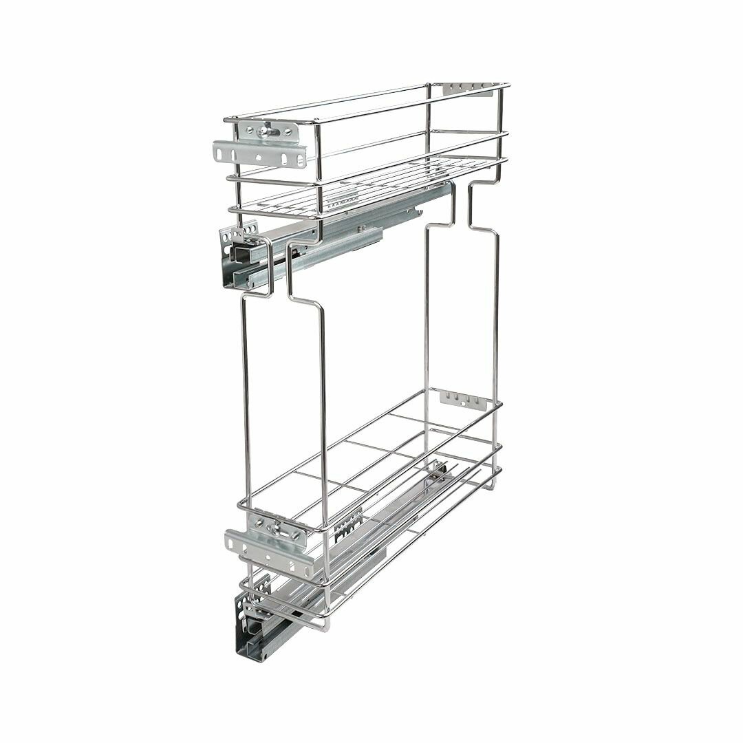 Выкатная корзина бутылочница с доводчиком в базу 150 мм левая, хром