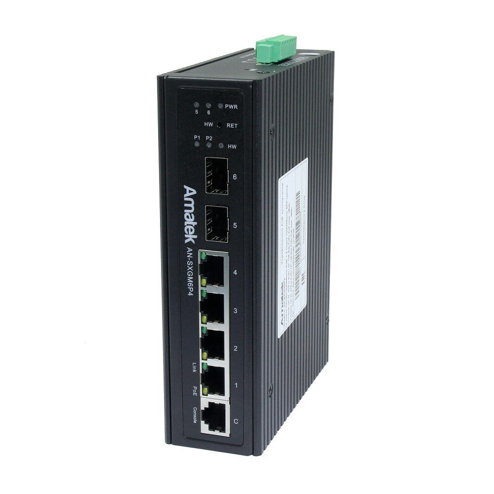 Коммутатор промышленный 6-портовый управляемый Amatek AN-SXGM6P4 с HiPoE до 180Вт 7001013