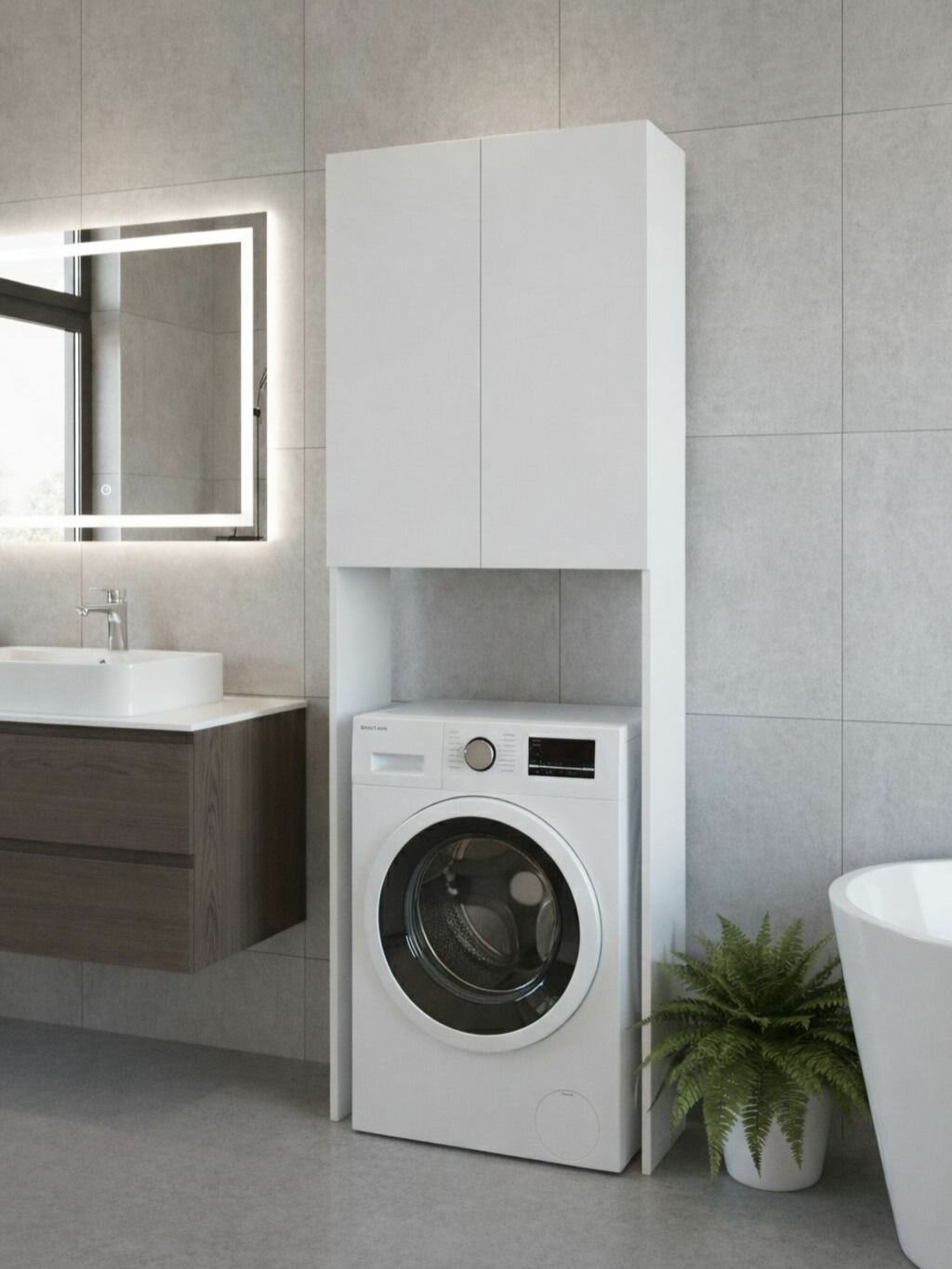 Шкаф над стиральной машиной в ванную "Lumo", белый, 64х23х187 см