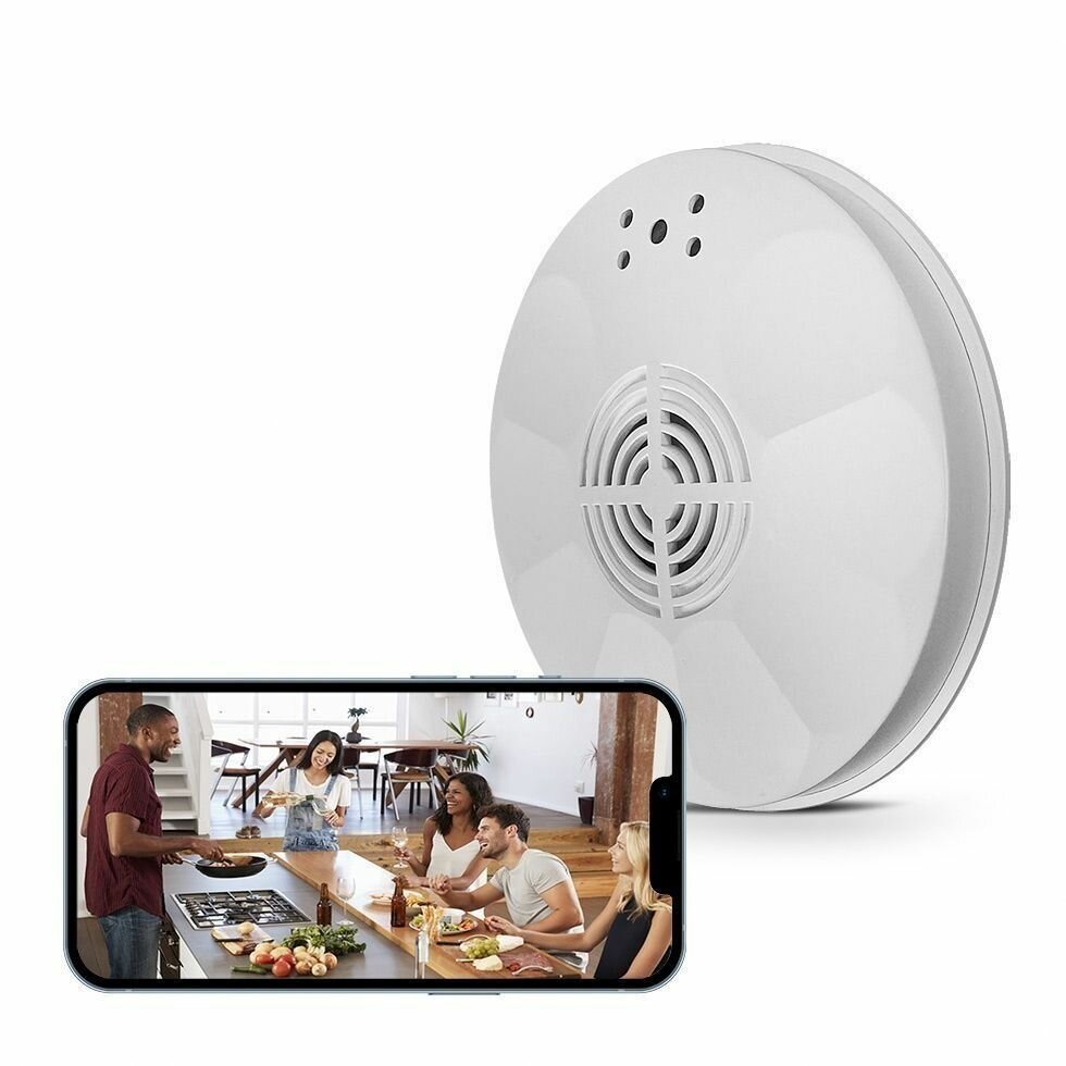 Камера безопасности SecureEye (с датчиком дыма) аккумулятор 800 мАч, ночное видение 940 нм, WiFi, хранение на SD-карте предотвращение потерь в розничной торговле