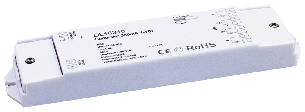 Donolux, контроллер для управления яркостью светильников, 12-36В, управл. сигнал -0-10В/1-10В, 4х350м