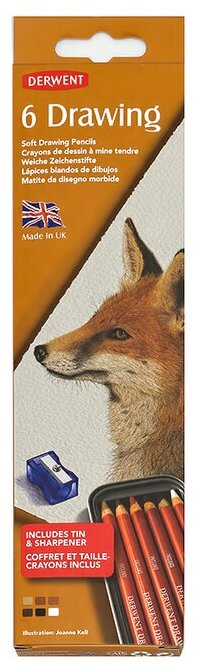 Derwent Drawing цветные карандаши набор 6 цветов, заточенные, с точилкой, 0701089