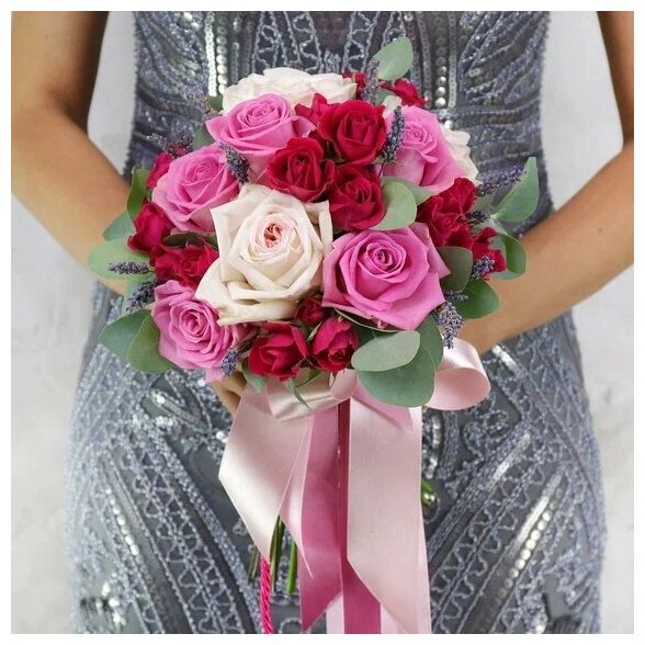 Букет Букет Маркет "Ассорти", розы, лаванда, эвкалипт, 30 см