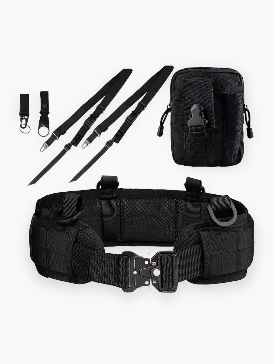 Пояс тактический/разгрузка + подсумок + плечевые ремни 2 шт. цвет Черный