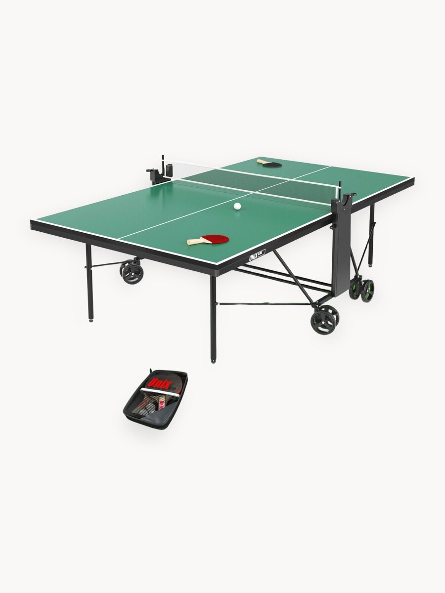 Теннисный стол складной для дома, помещений UNIX Line Compact indoor 18 мм MDF Green (сетка, 2 ракетки, 3 мяча)