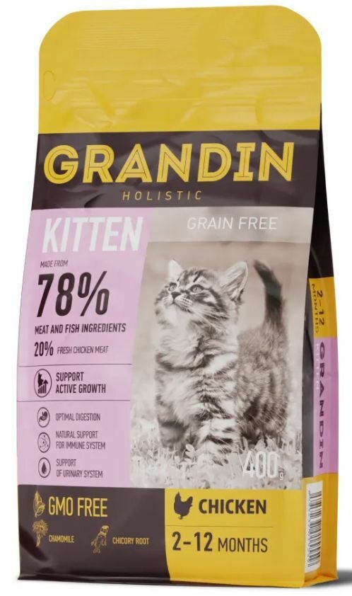Grandin Корм сухой для котят, с курицей, 400 гр.