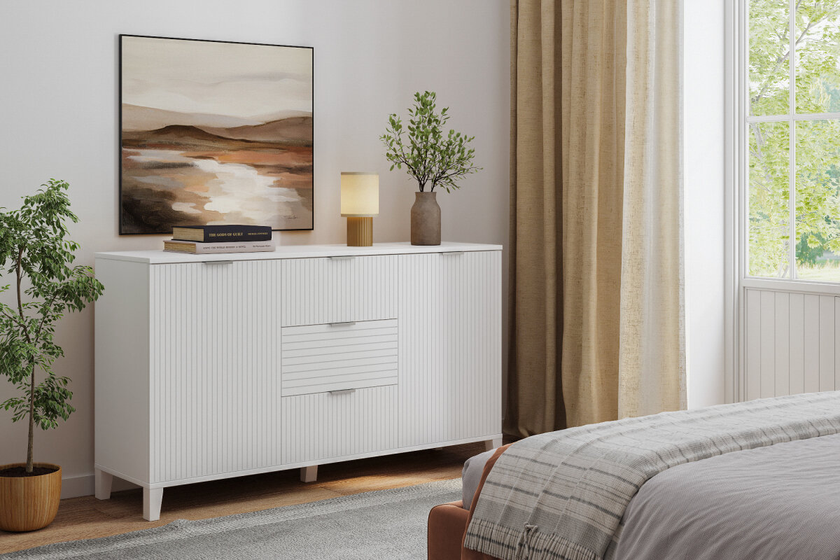 Комод Марвин 4 фрезеровка 8 Белый для документов для книг для обуви для одежды для посуды 140*80*40