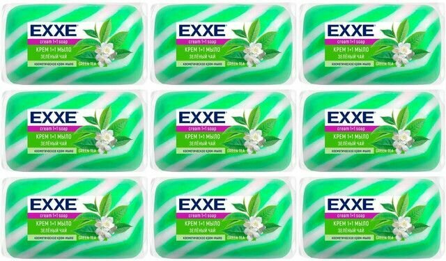 EXXE Крем-мыло 1+1 Зеленый чай, 80 г, 9 шт
