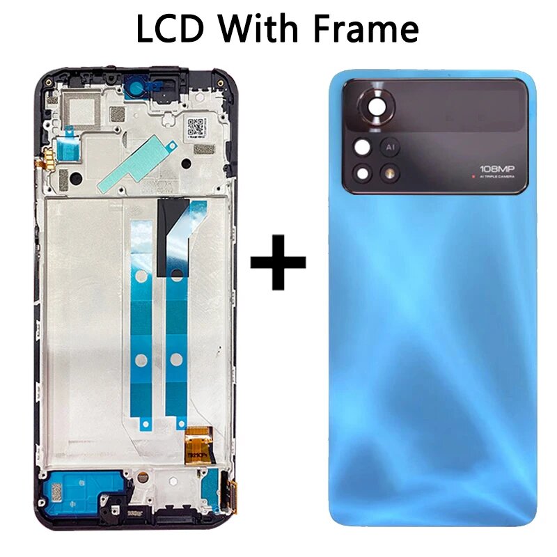 Тест для Xiaomi Poco X4 Pro 5G 2201116 PG ЖК-дисплей с дигитайзером сенсорного экрана в сборе для Poco X4Pro 5G, запасные части для ЖК-дисплея Frame Blue cover