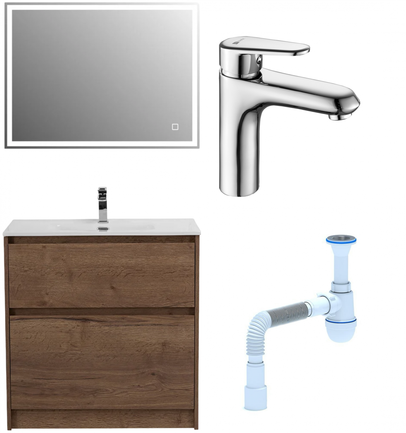 Комплект: Мебель для ванной BelBagno Kraft + Смеситель Lemark Point LM0306C для раковины, хром + Сифон АниПласт 533342 + SNPLM0306C + C2015xrv