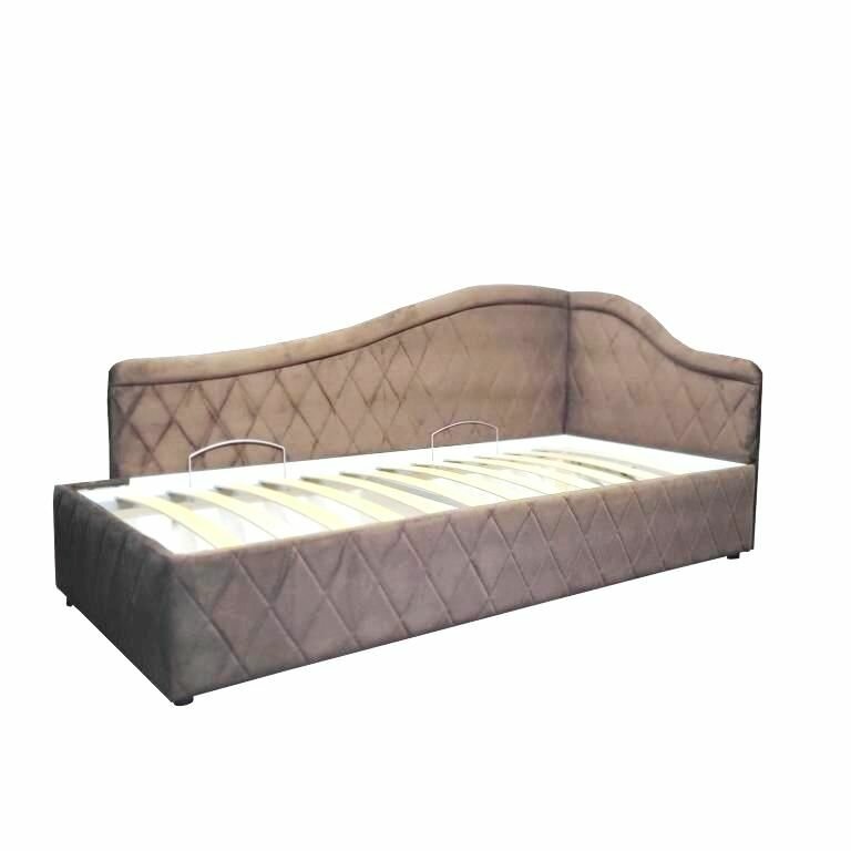 Кровать угловая без матраса велюр Форест бежевый Правый 80х190 см