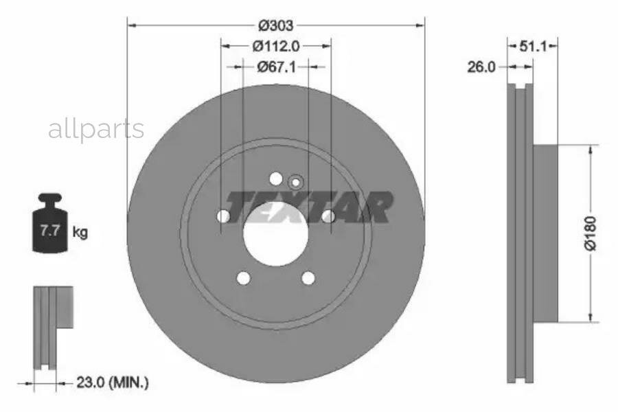 TEXTAR 92089905 Диск тормозной передний высокоуглеродистый с покрытием PRO+ MERCEDES-BENZ TEXTAR 92089905