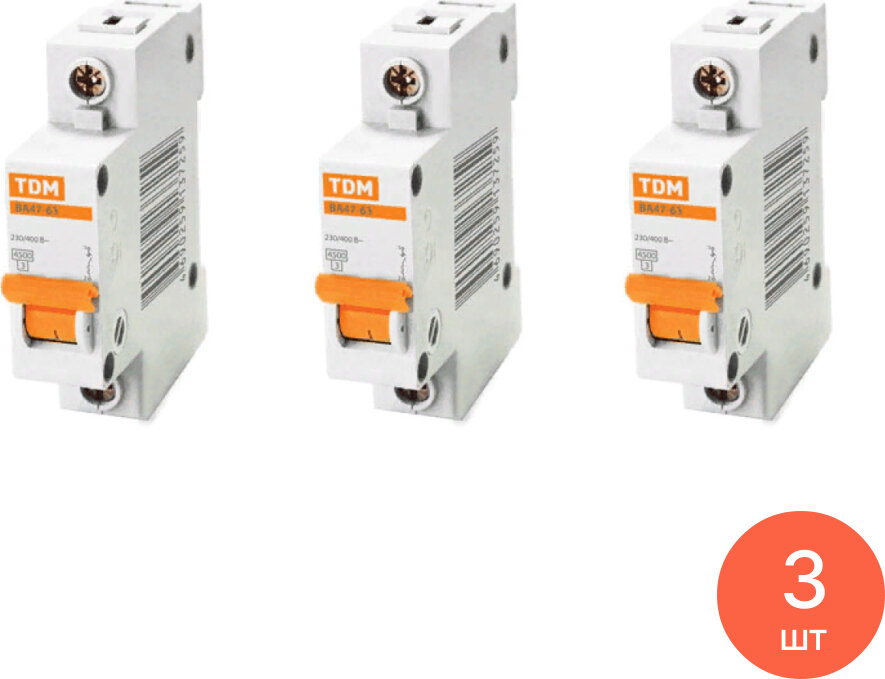 Автоматический выключатель TDM Electric / ТДМ Электрик ВА47-63 1Р 25А характеристика С 4.5кА, SQ0218-0005 / электроавтомат (комплект из 3 шт)