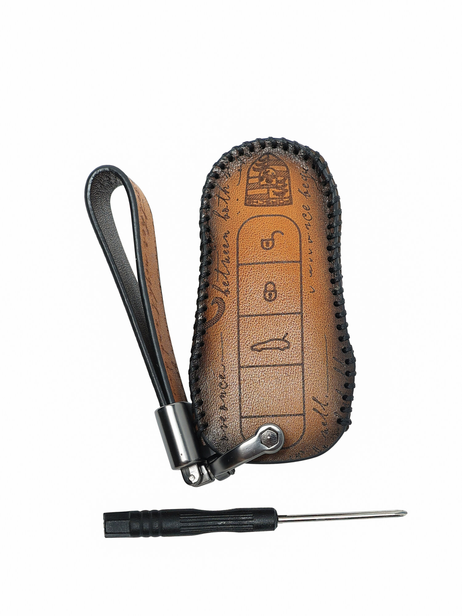 Чехол для автомобильного ключа Porshe (Порше) Цвет Коричневый Нить Черная