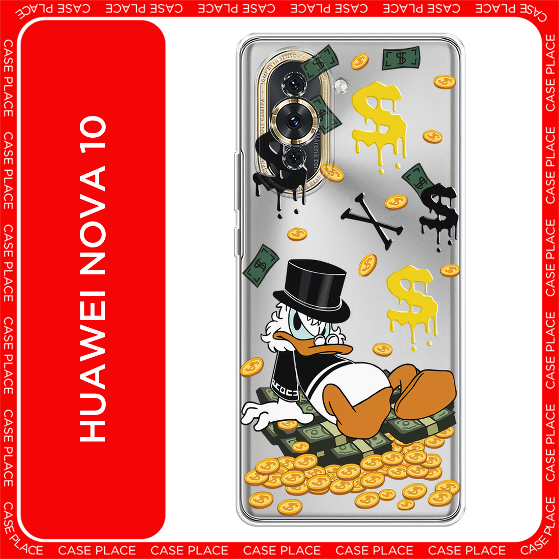 Чехол на Huawei Nova 10 / Хуавей Нова 10 с принтом Скрудж Макдак среди денег, прозрачный