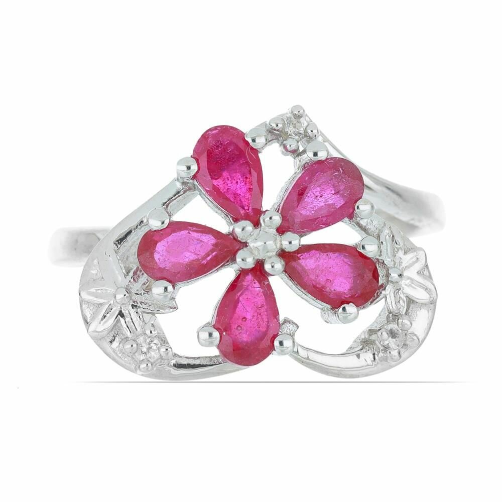 Кольцо, серебро, 925 проба, родирование, рубин, топаз