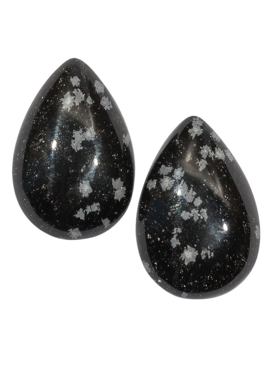 Кабошон Обсидиан снежный (пара) 28х19х7 мм.