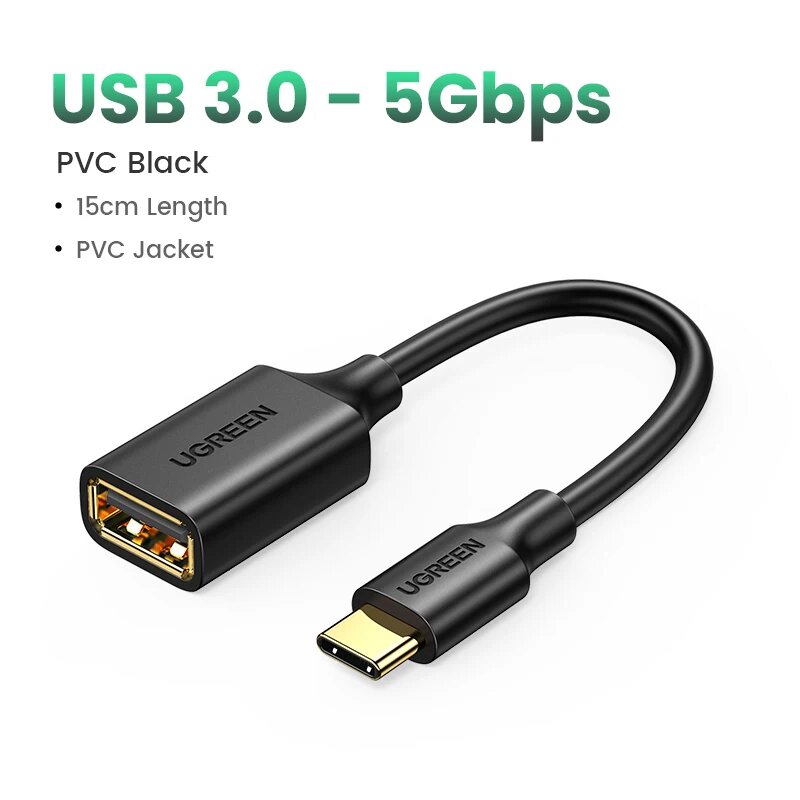 Адаптер UGREEN с USB C на USB 3,0 OTG, USB Type-C OTG, кабель передачи данных, соединитель для Samsung GalaxyS 10 MacBook Pro 2019, адаптер USB C USB 3.0 PVC Black