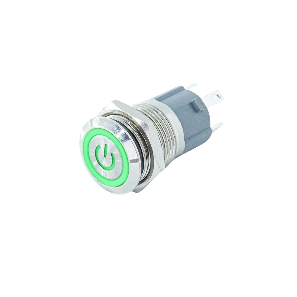 Водонепроницаемые круглые кнопки из латуни 12-22 мм 3-220В 16mm, Green-P, Self Locking, 9-30V(12V)