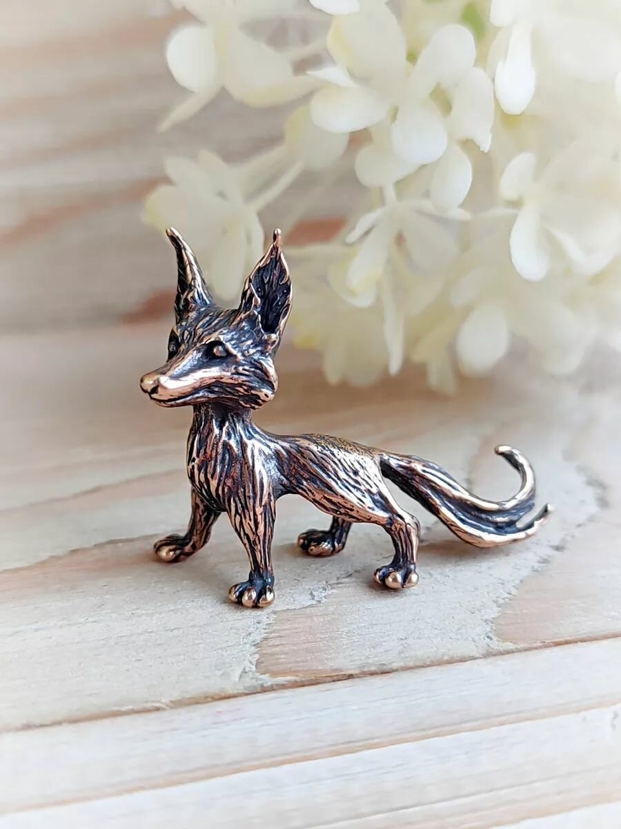 Миниатюрная Статуэтка Лиса, ручная работа из бронзы, 3 см х 4 см