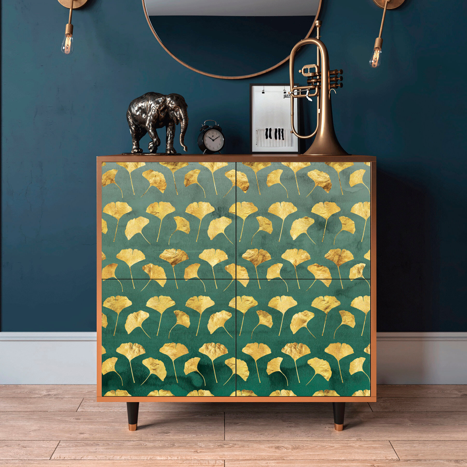 Комод - STORYZ - BS3 Gingko leaves, Размер - 94 x 96 x 48 см, Цвет корпуса - Орех