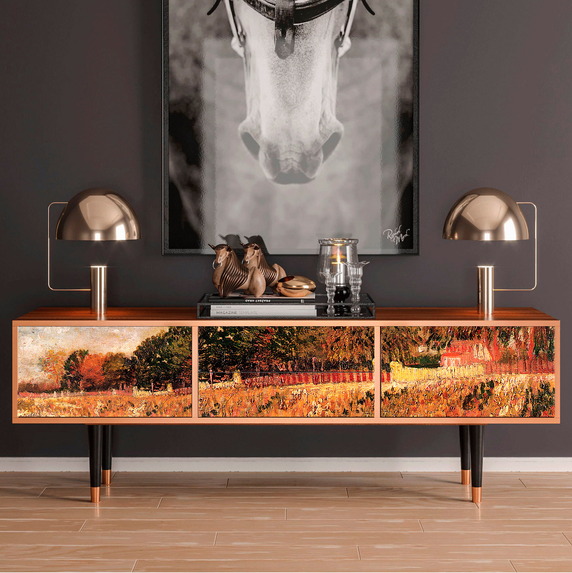 ТВ-Тумба - STORYZ - T4 The Banks of the Seine by Van Gogh, Размер - 170 x 59 x 48 см, Цвет корпуса - , Орех