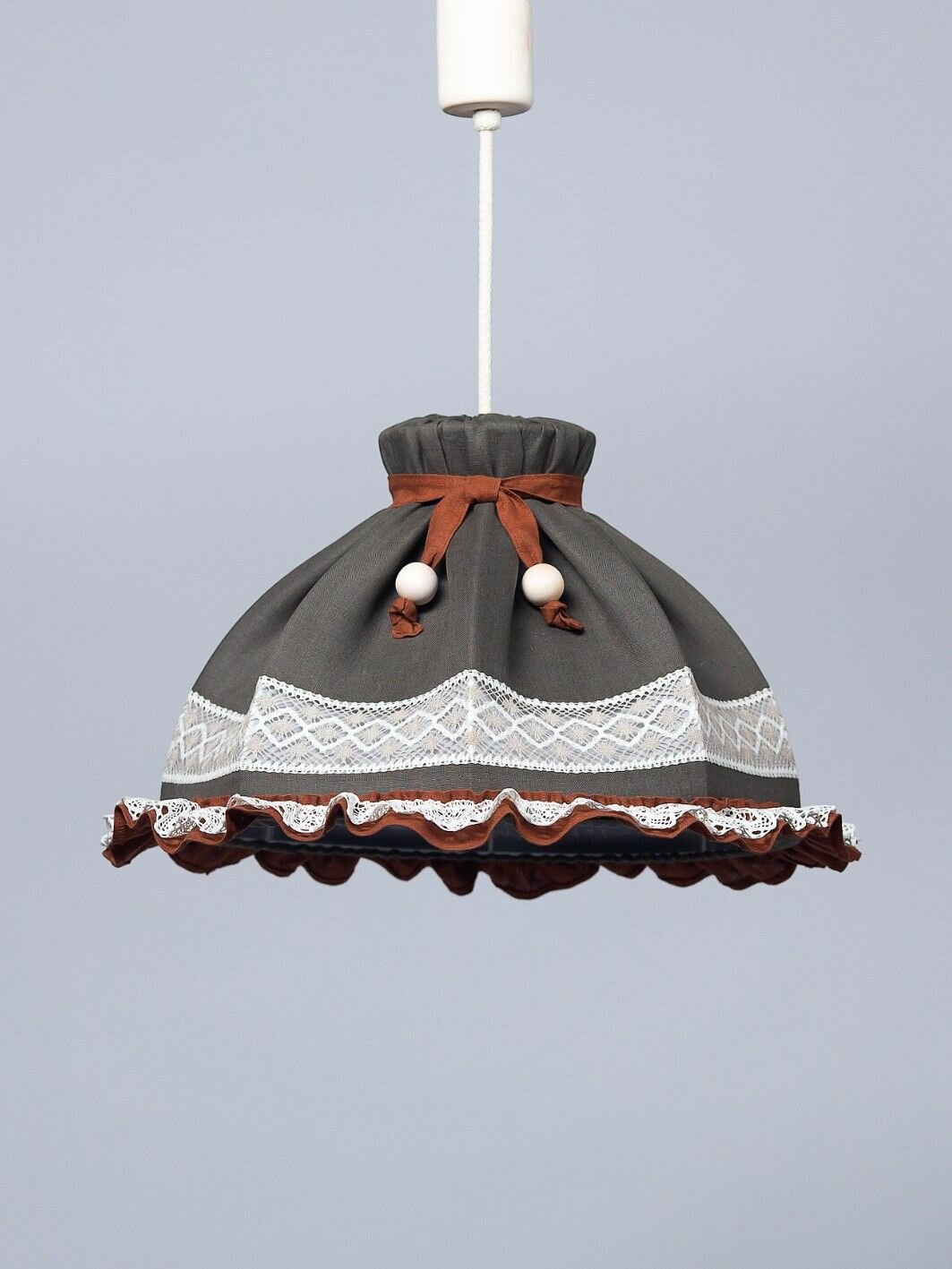 Люстра подвесная с абажуром в стиле Кантри темно-зеленый, коричневый