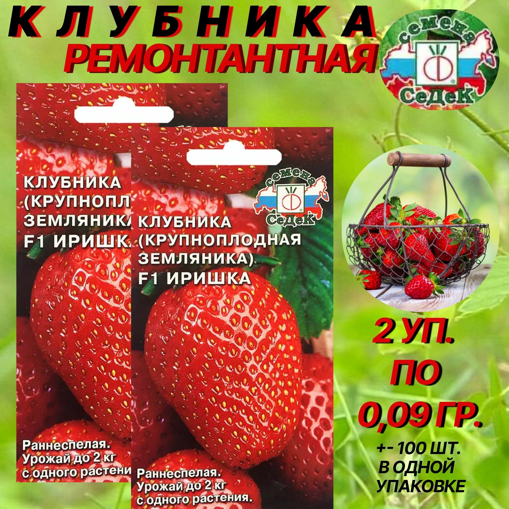 Семена клубники СеДек "Иришка", ремонтантная многолетняя, 2 упаковки