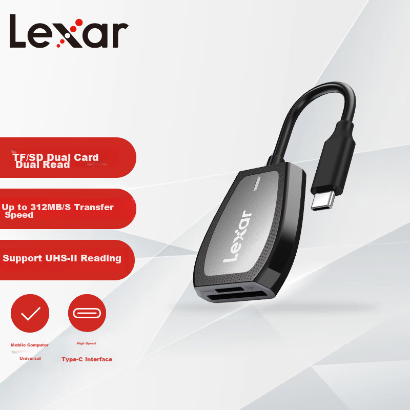 Lexar USB3.2 Card Reader, USB/Type-C Port, CFexpress Type A Card, Sony Camera Card Reader, Совместимость с Apple 16,