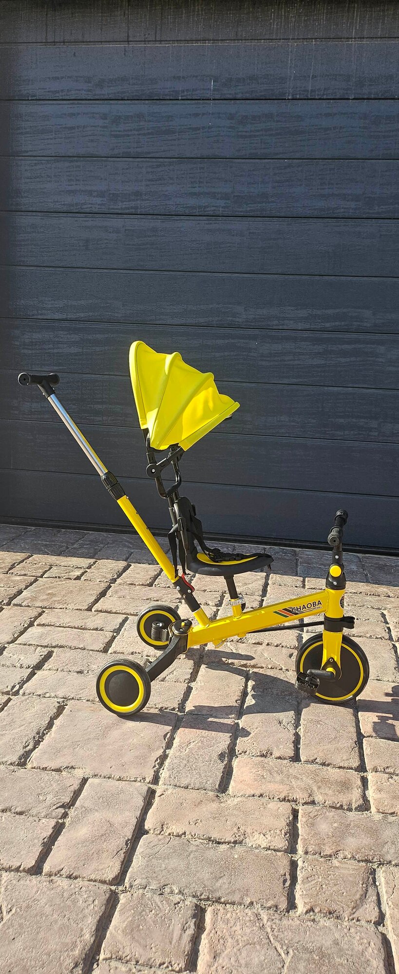 CHAOBA Детский беговел-велосипед 8в1 с крышей и родительской ручкой, желтый - AV001-YELLOW