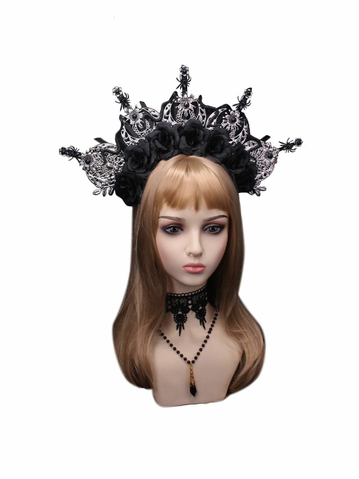 Готическая диадема для волос, - TS69B1 Серебристо-Черный