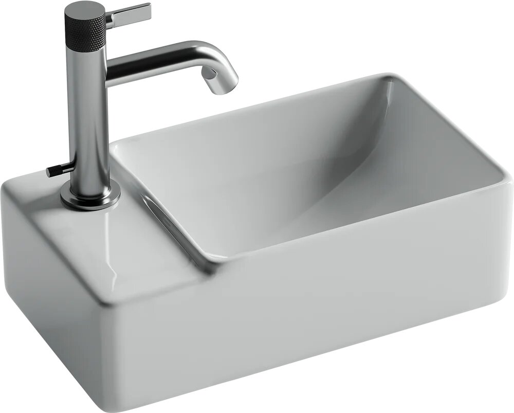 Раковина маленькая в туалет Ceramicanova Element 40 L мини, подвесная, белая, глянцевая, раковина для ванной фарфоровая, прямоугольная