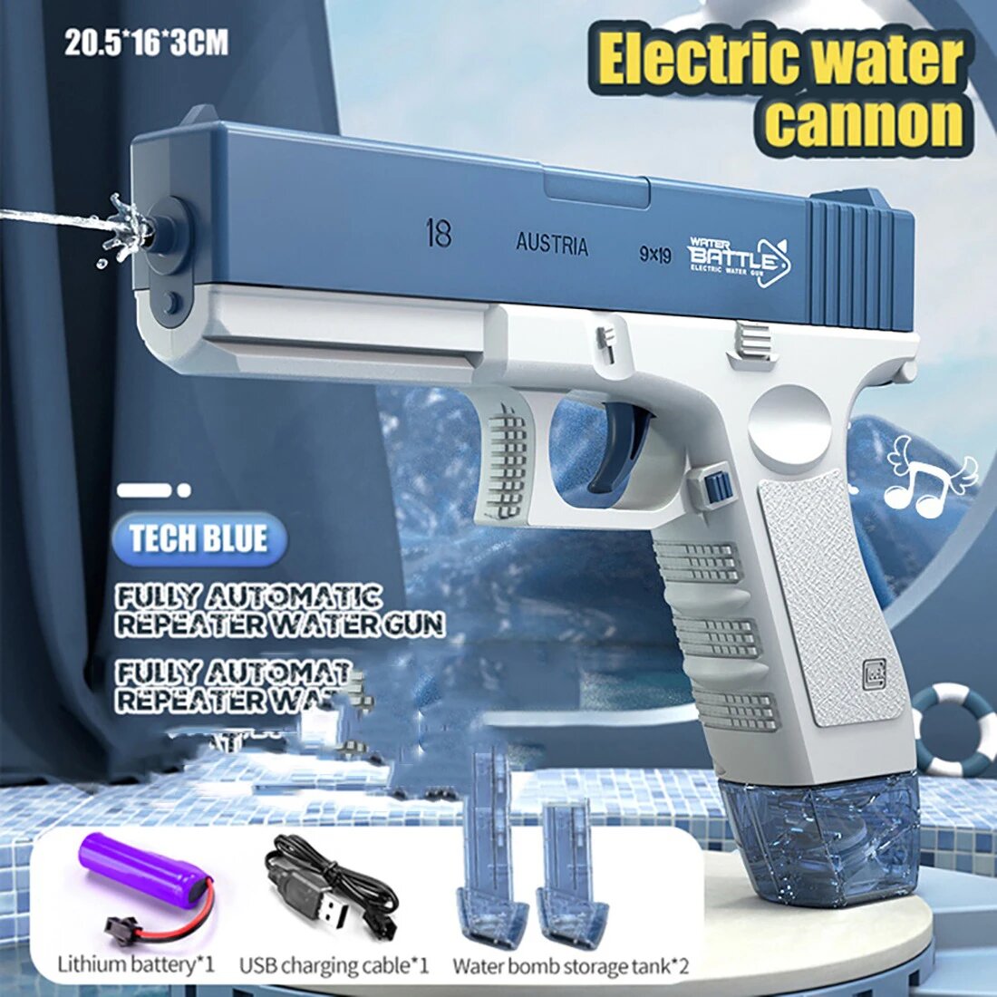 Детский электрический водяной пистолет Голубой, Blue-CP003