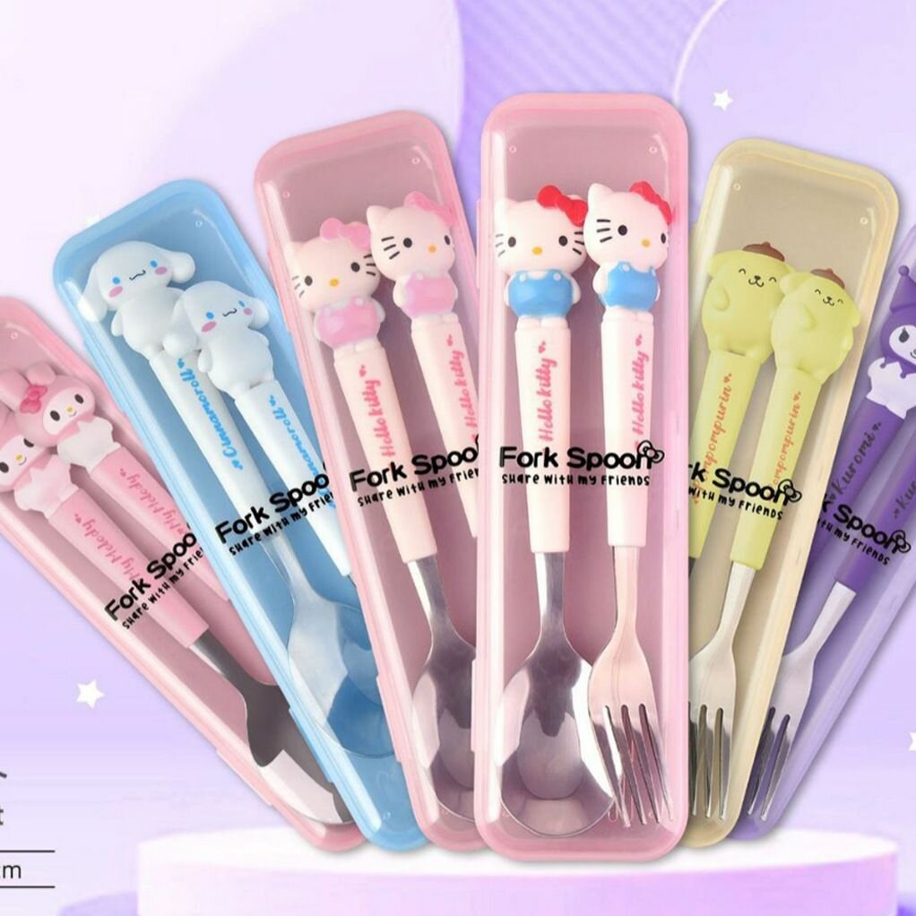 Детская посуда, посуда Sanrio Hello Kitty Melody Kuromi с силиконовой ручкой