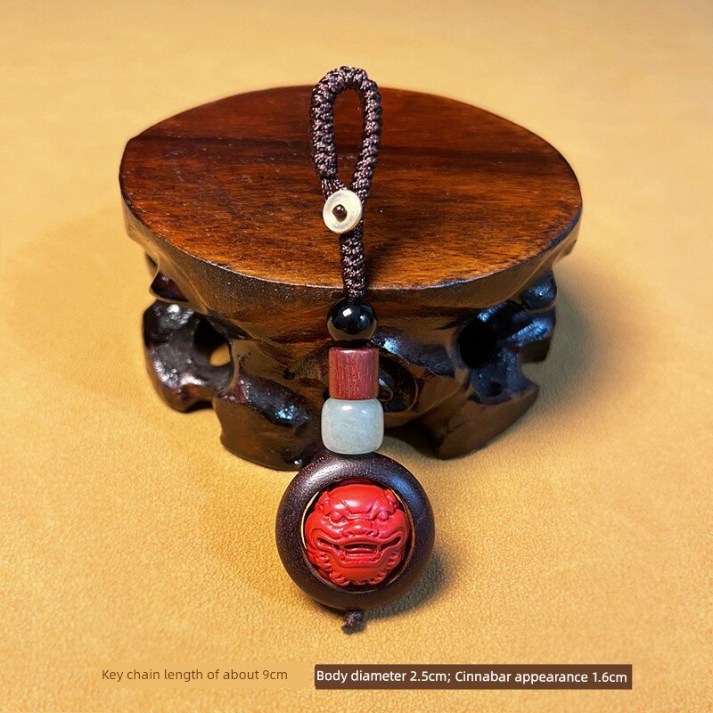 Брелок-подвеска из палисандра с бусинами циннабара для удачи, браслет-брелок для мужчин и женщин, подвеска для телефона