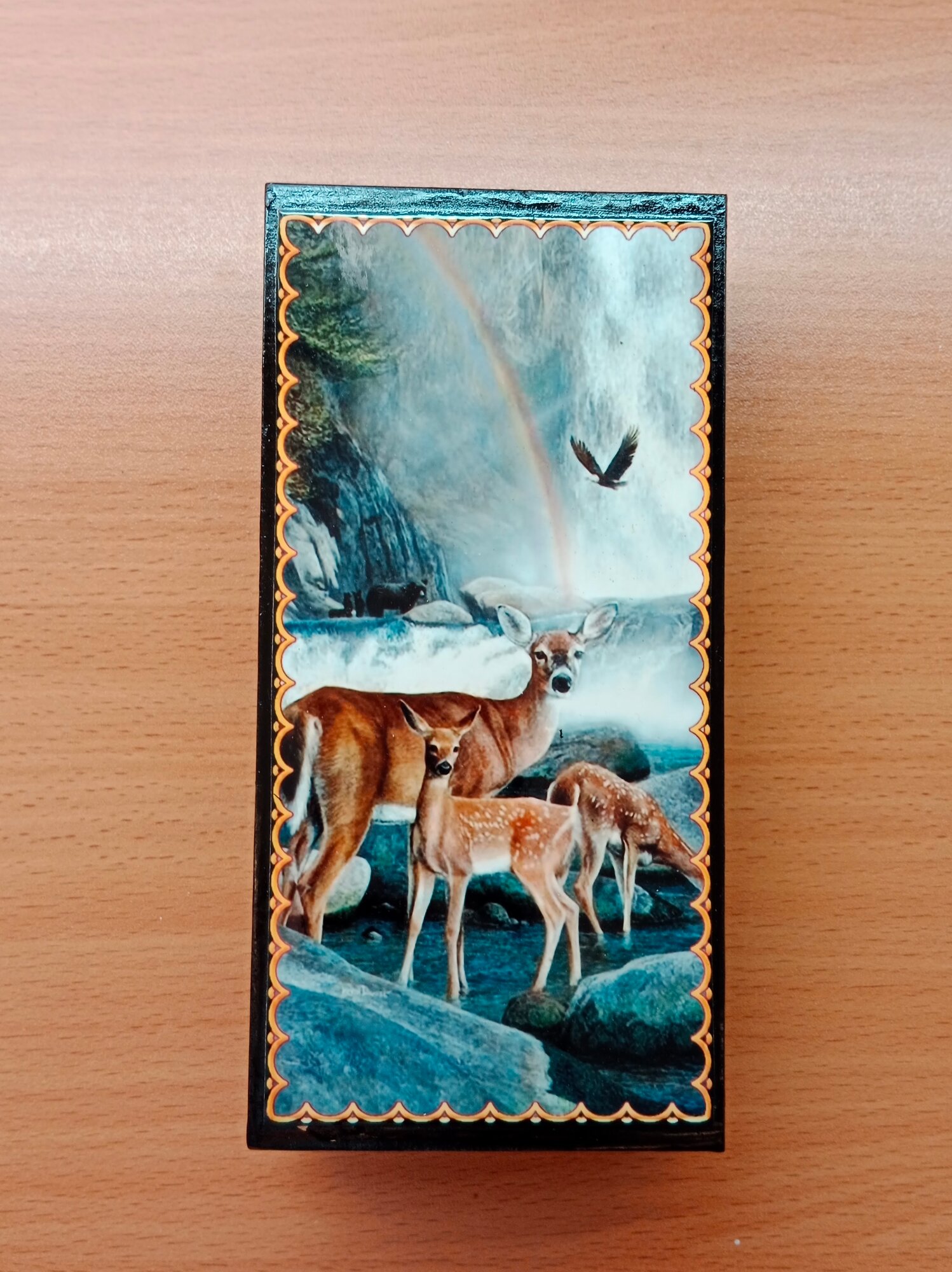 Шкатулка -купюрница универсальная "Лань" 17*8,5*3,5см, лаковая миниатюра.