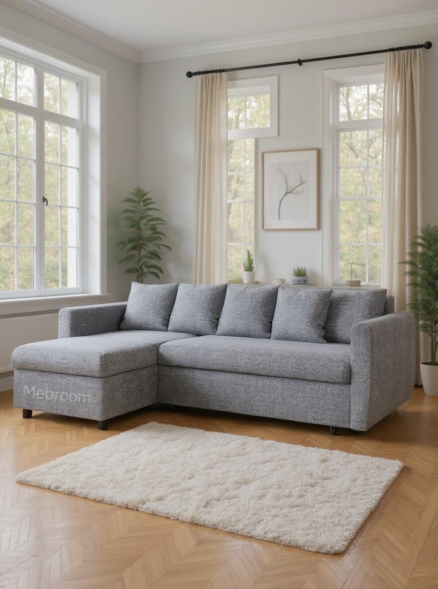 Угловой диван еврокнижка раскладной "Мартин", рогожка, темно-серый