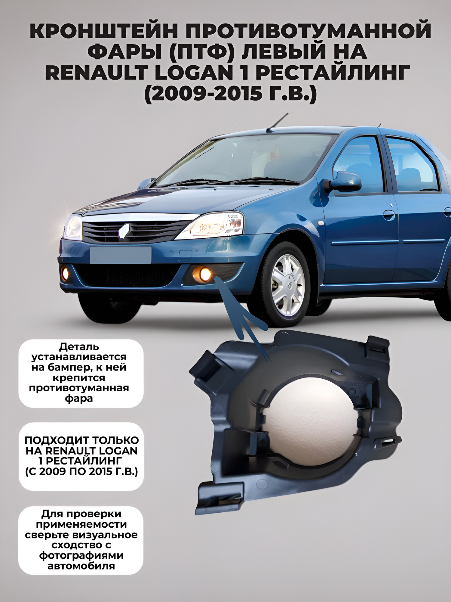 Кронштейн противотуманной фары левый на Renault Logan 1 (2009 - 2015 г. в.)