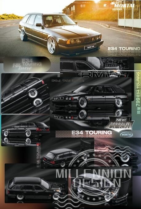 Mortal 1:64 BMW E34, литая модель автомобиля(черное)