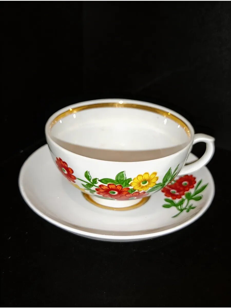 Чайная пара Дулево цветы СССР фарфор.