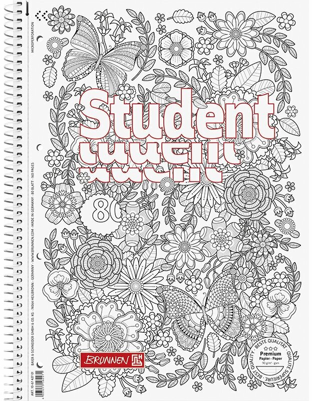 Тетрадь в линейку на пружине, А4, Колледж "ZENart Сад" , 90 гр/м2, 80 листов , Brunnen (пр-во Германия)