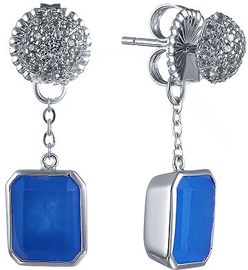 Серьги, серебро, 925 проба, халцедон, фианит